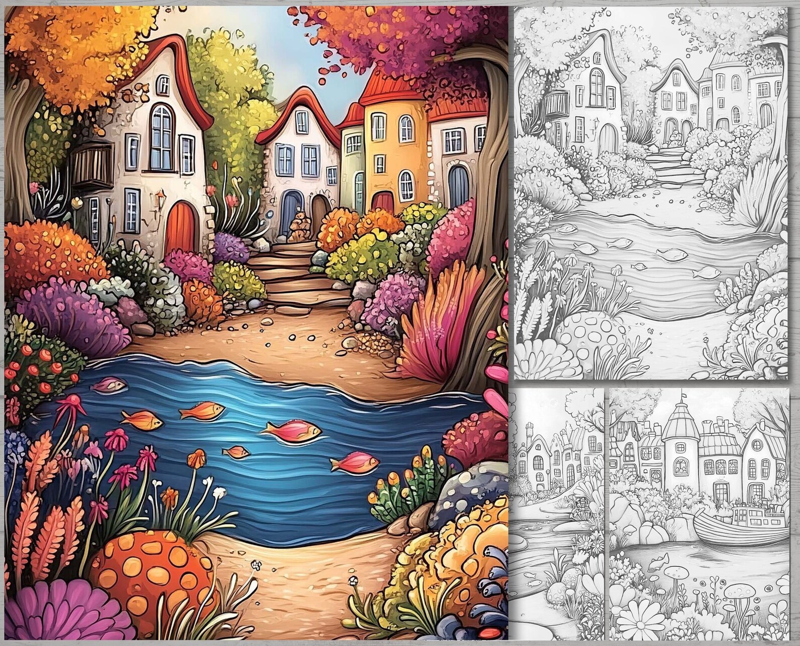 River Coloring Book: Boats, Flowers, Relaxing Scenes (PDF Download) - Etsy