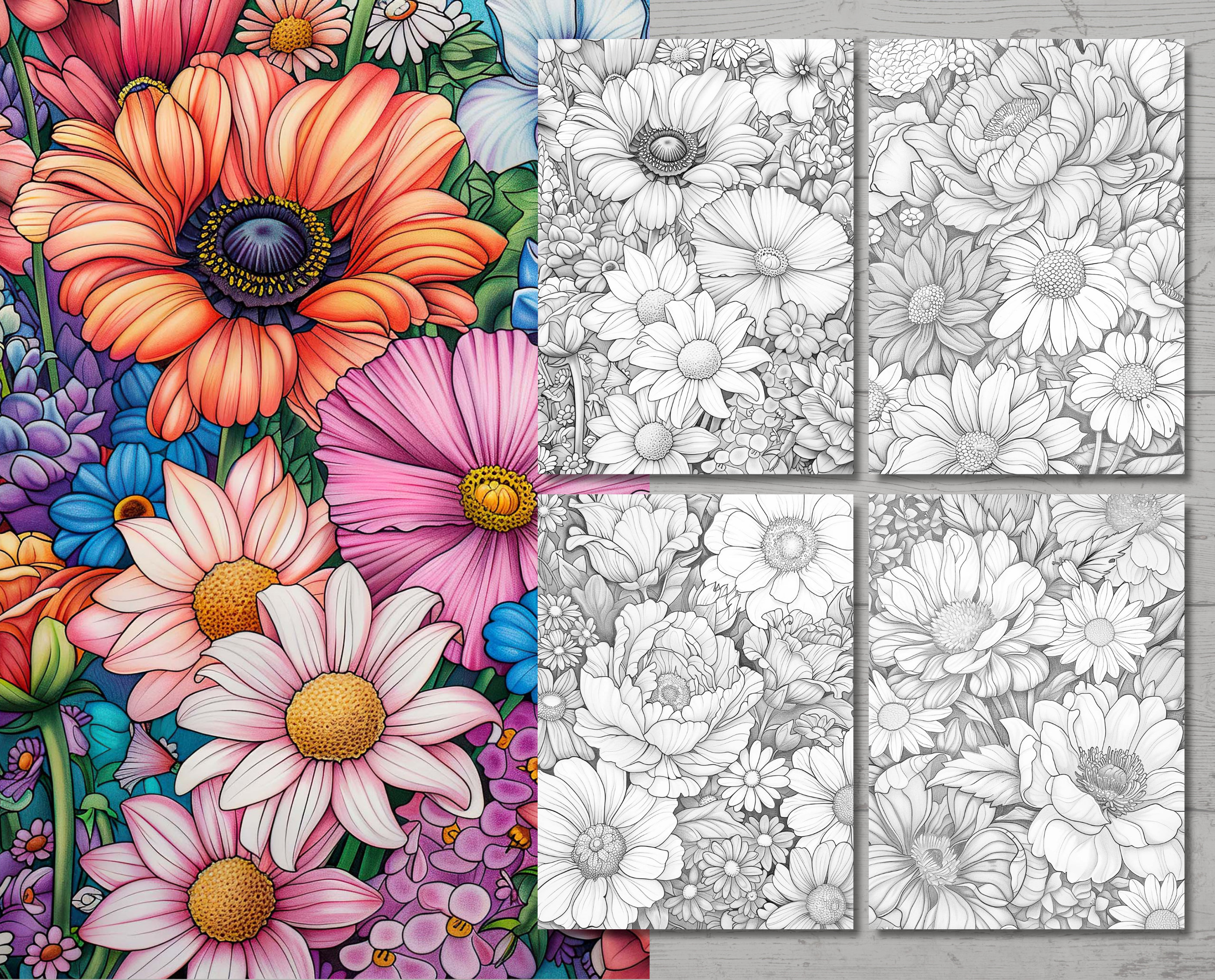 Full Color Flowers Mandala Coloring Book, Adult and Kids Flower ...