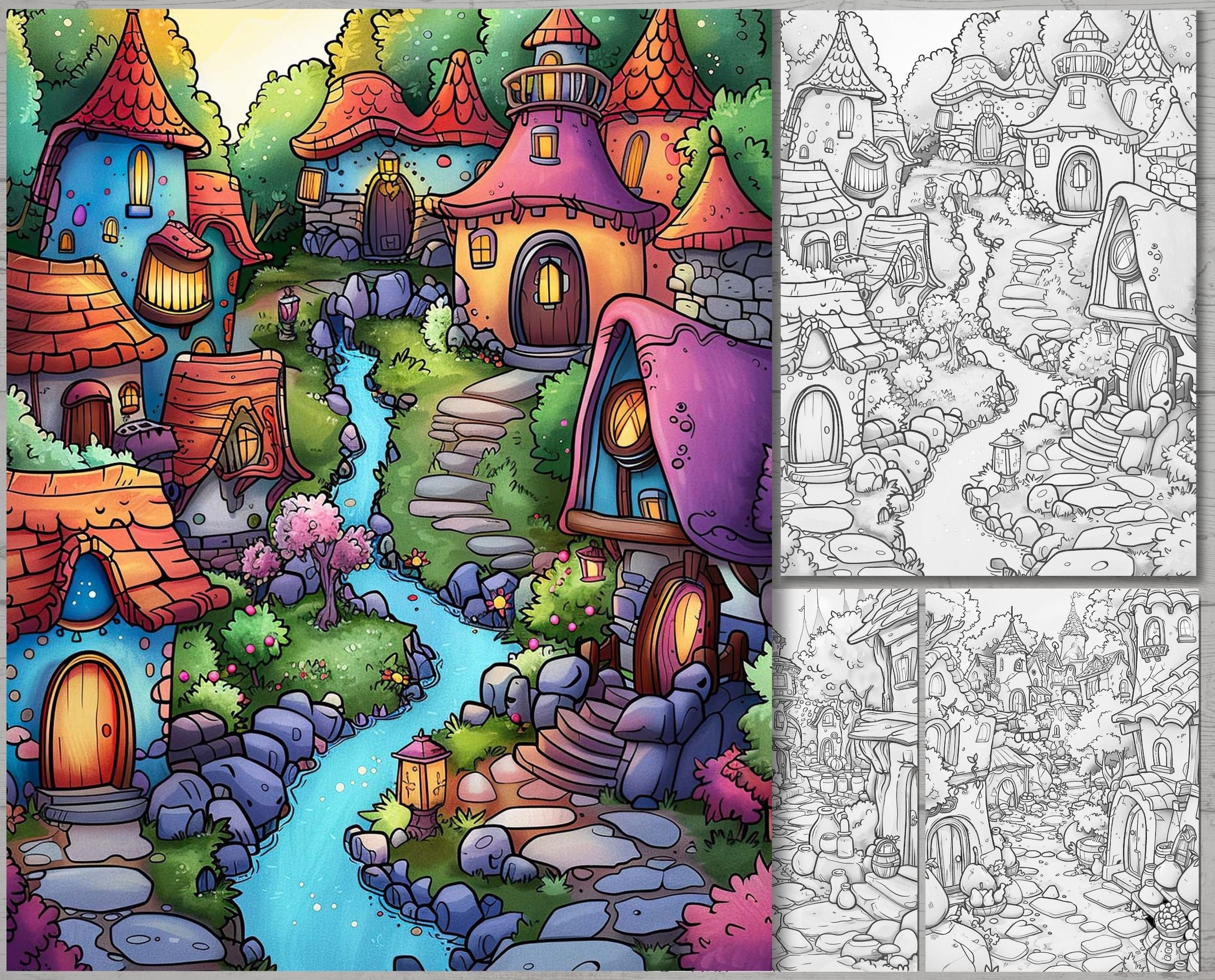 Magical Fairy Forest Village Coloring Book, Enchanting Fairies in ...