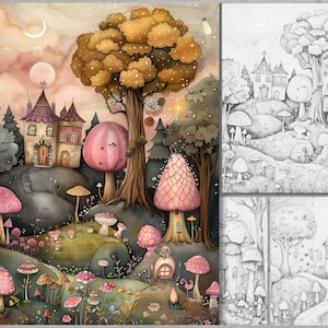 Fantasy Village Coloring Book: Enchanted Houses, Magical Landscape (PDF ...