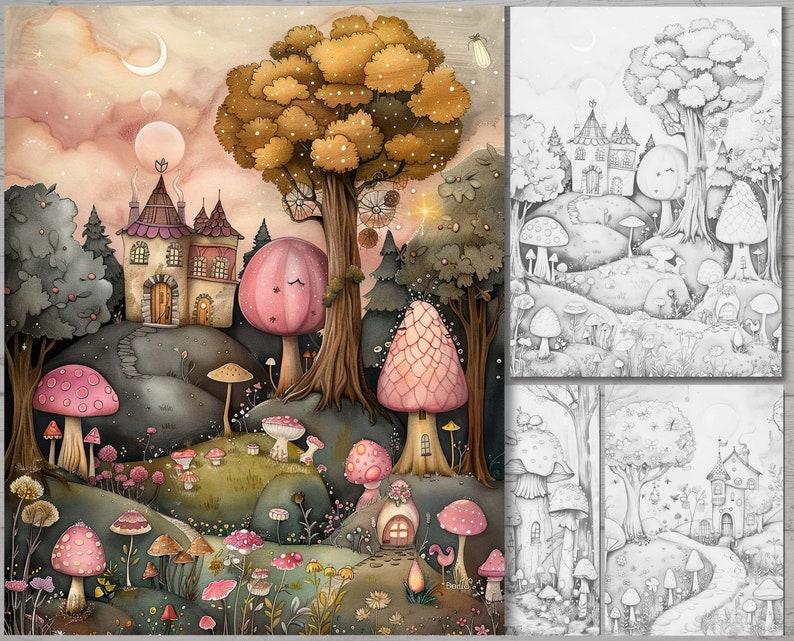 Whimsical Fantasy Village Coloring Book, Enchanted Fairy Tale Houses ...