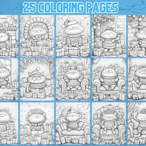 Cute Christmas Cat Coloring Book, Holiday Cats Coloring Pages, Xmas Pet ...