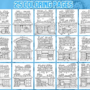 Cute Vintage Craft Room Coloring Page, Creative Space Decor Coloring ...