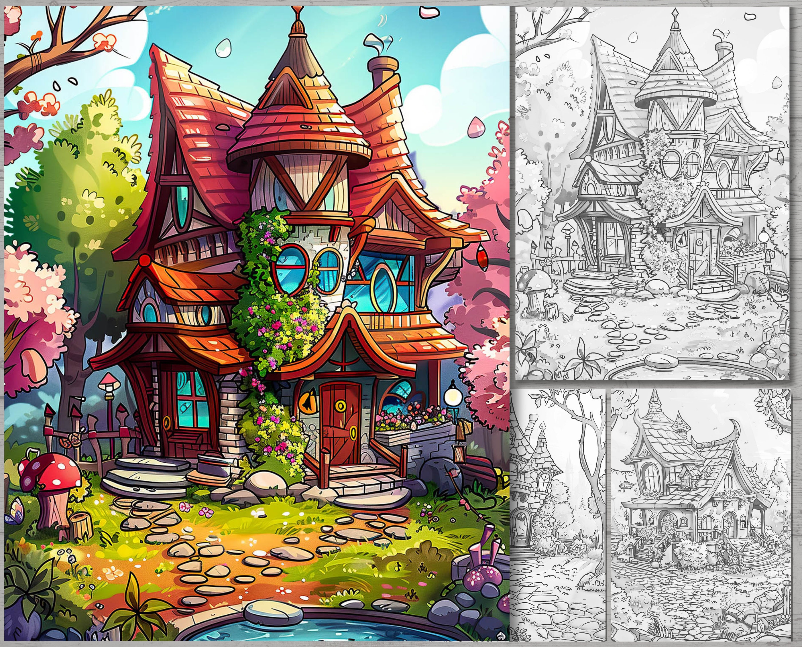 Cute House in the Wood Coloring Pages, Lovely Forest Cottage Coloring ...