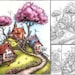 Fantasy Village Coloring Pages: Fairytale Houses, Storybook Art (PDF ...