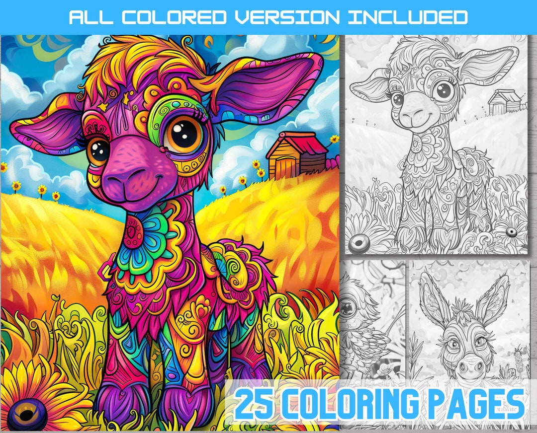 Funny Farm Animals Mandala Coloring Book, Adult and Kids Farm Animal ...