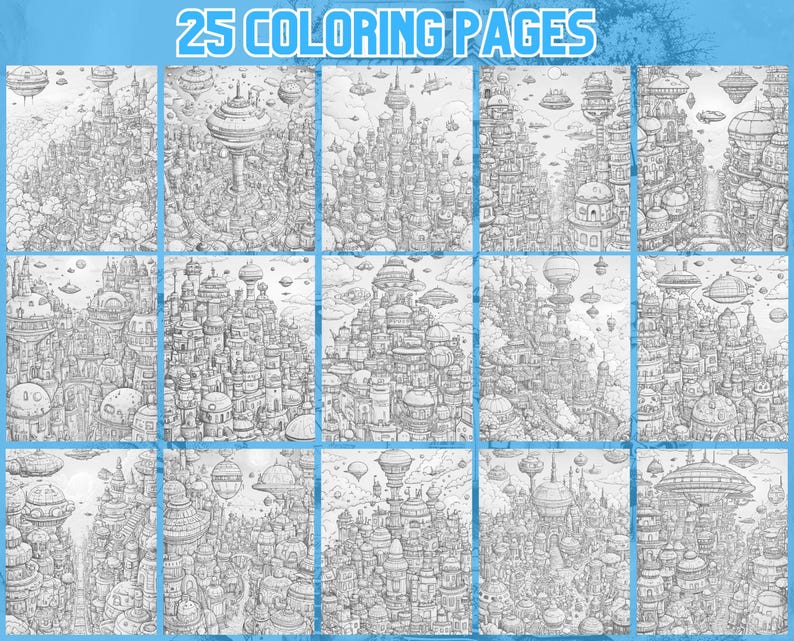 Futuristic City Coloring Book: Sci-fi Cyberpunk Designs (digital ...