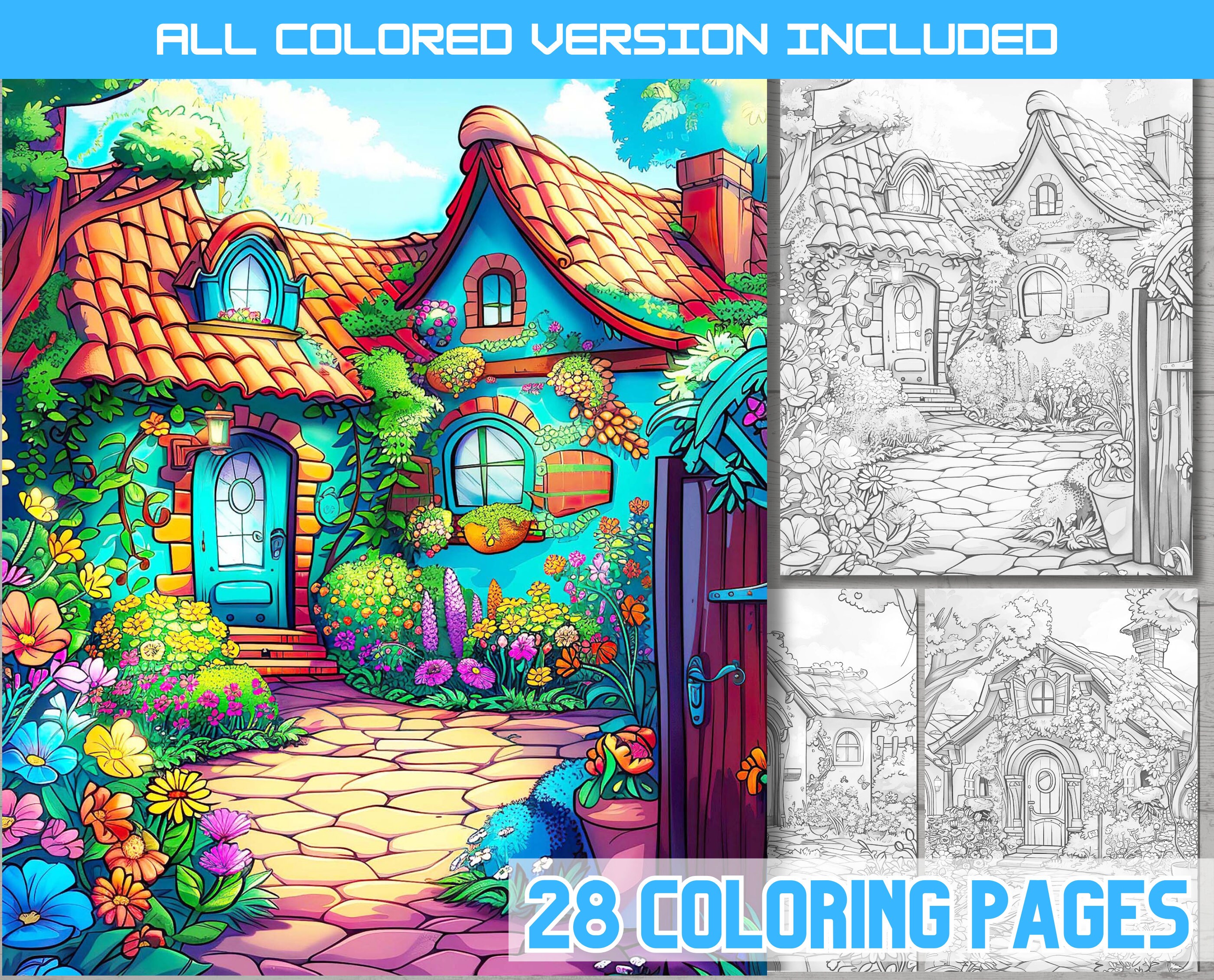 Fantasy Garden Houses Coloring Book: Magical Cottages (digital Download ...