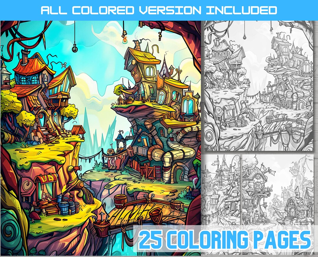 Fantasy City Coloring Pages: Sky World Art for Adults & Kids (PDF) - Etsy