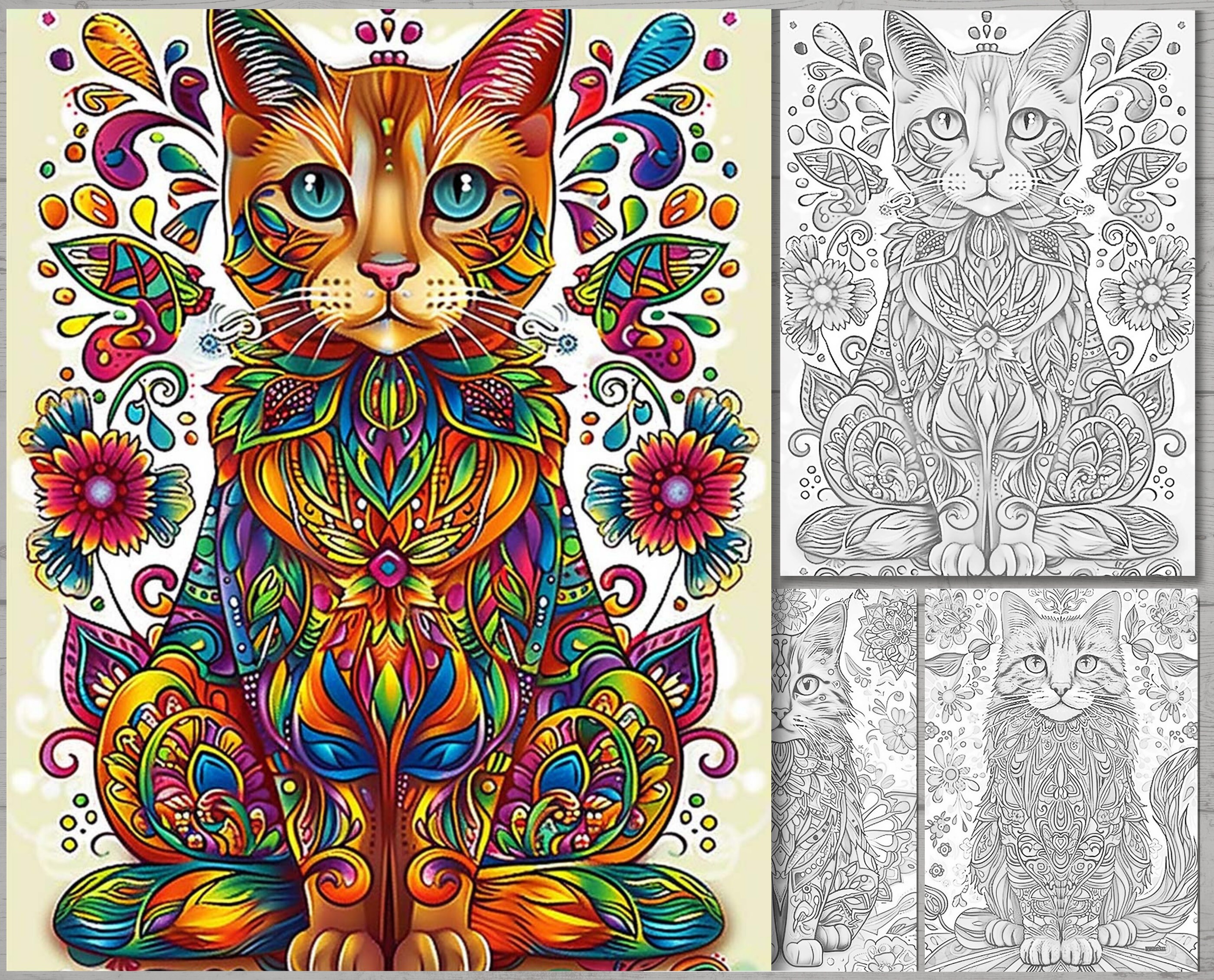 Whimsical Cats Mandala Coloring Book: Adult & Kids (PDF Download) - Etsy