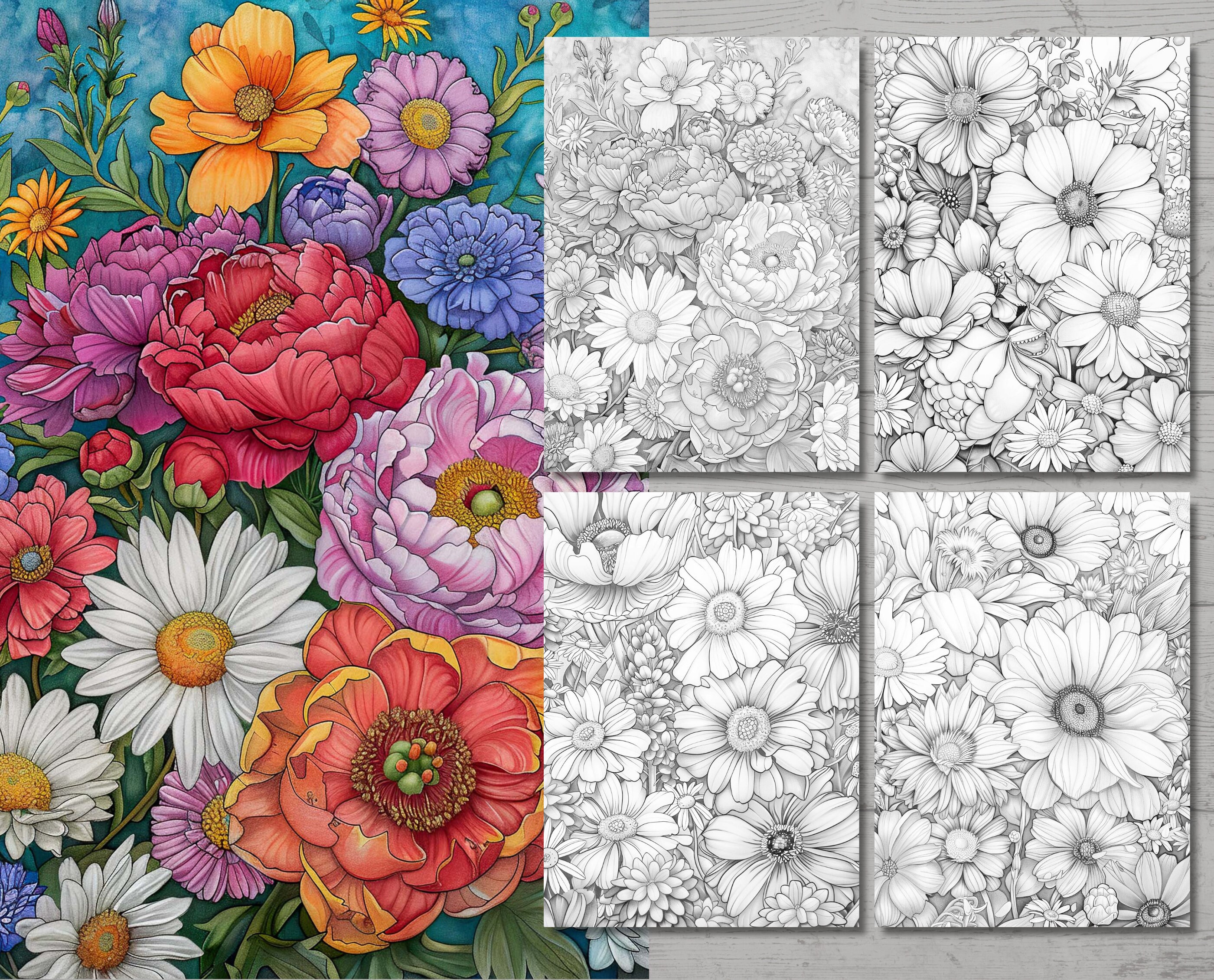 Full Color Flowers Mandala Coloring Book, Adult and Kids Flower ...