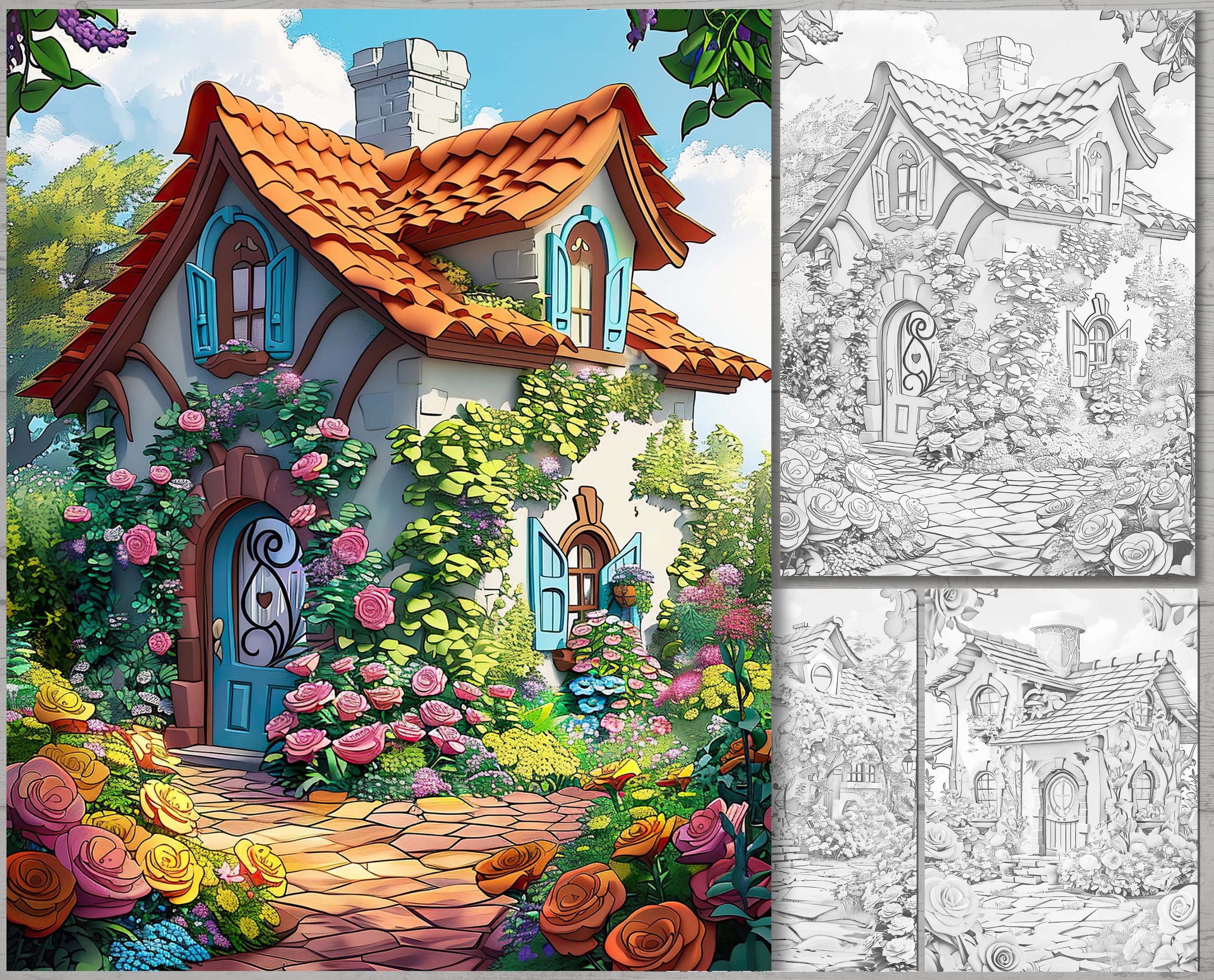 Cute Garden House Coloring Book, Lovely Floral Houses Coloring Pages ...