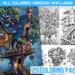 Fantasy Treehouse Coloring Pages for Kids and Adults, Tree Houses in ...