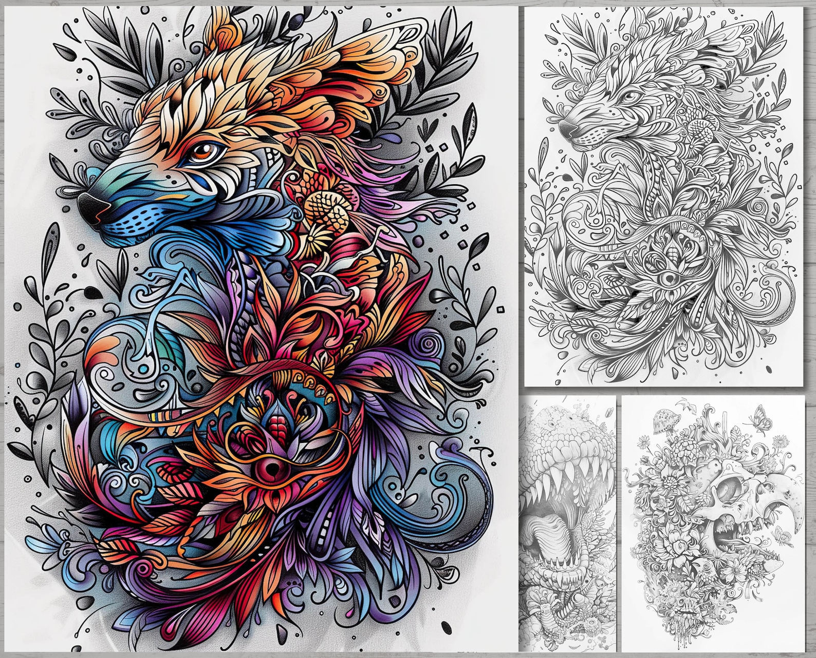 Futuristic Doodle Coloring Book: Modern Art Illustrations (digital ...