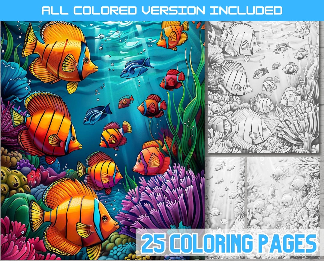 Under the Sea Coloring Book: Fish & Coral Reef (PDF Download) - Etsy