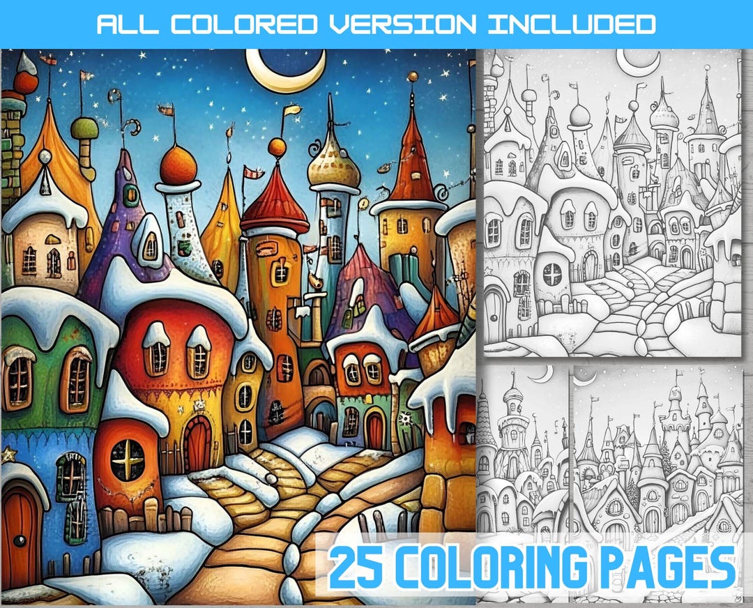 Winter Village Coloring Book: Christmas Fantasy Town (PDF) - Etsy
