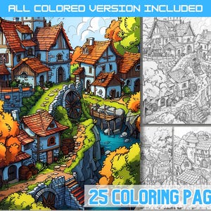 Rural Village Coloring Book: Scenic Cottage Pages (digital Download) - Etsy