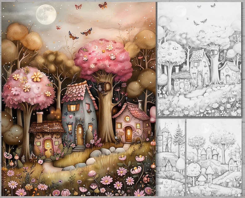 Fantasy Village Coloring Book: Enchanted Houses, Magical Landscape (PDF ...