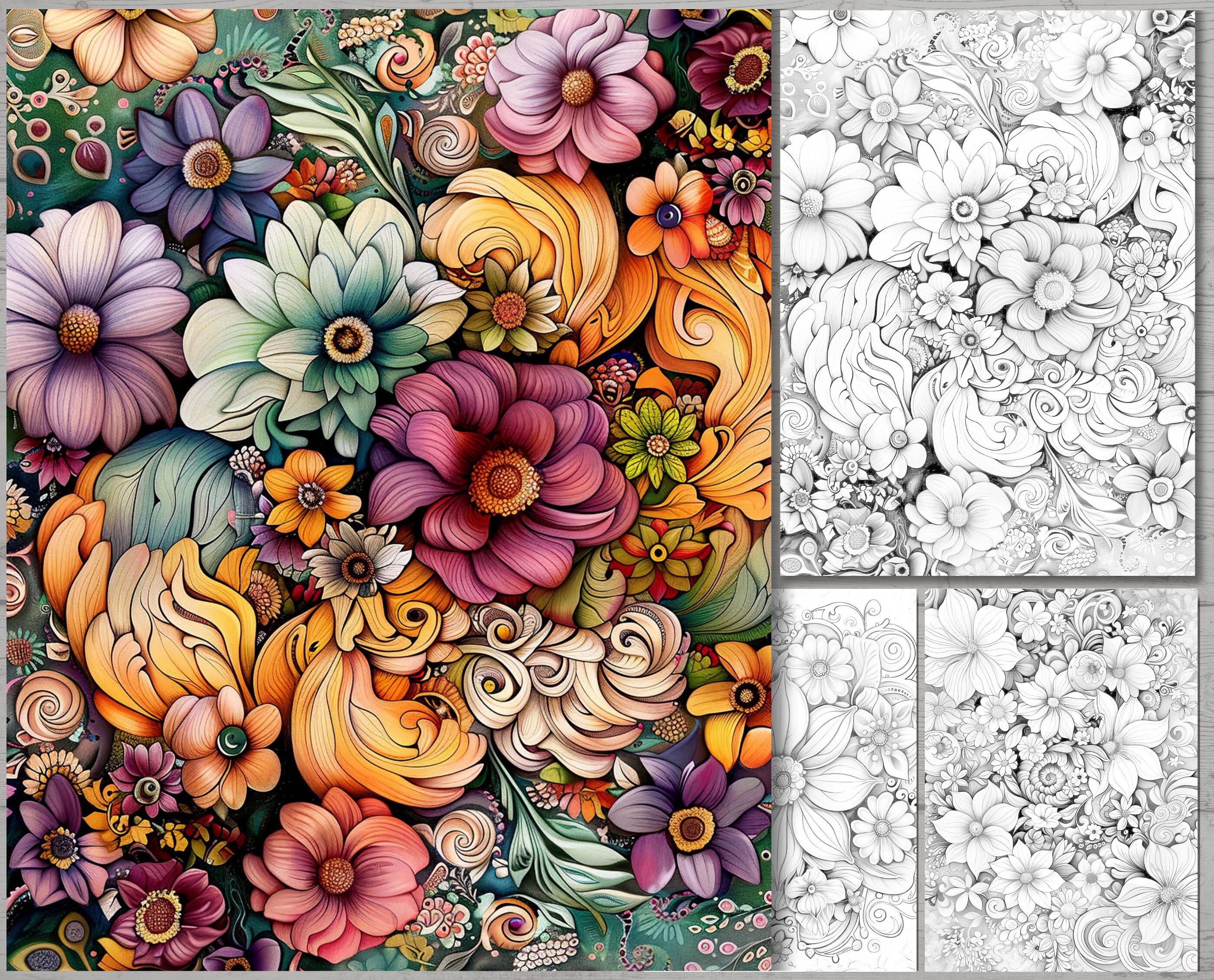 Spirals Flower Mandala Coloring Book, Adult and Kids Flower Coloring ...