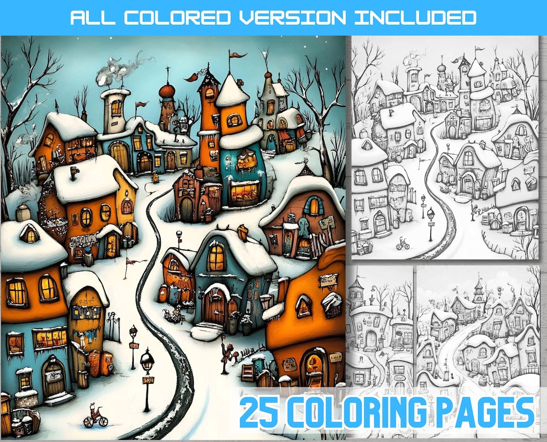 Winter Village Coloring Book: Retro Cozy Houses (PDF Download) - Etsy