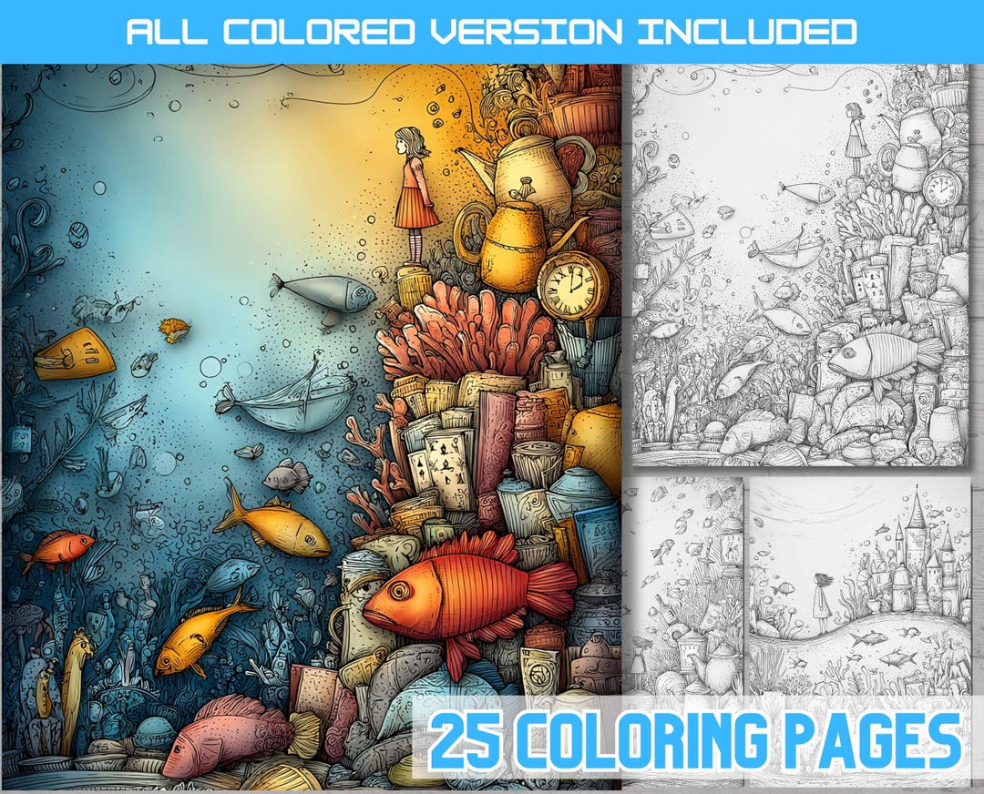 Underwater Coloring Book: Ocean Life, Coral Reef Art (PDF Download) - Etsy