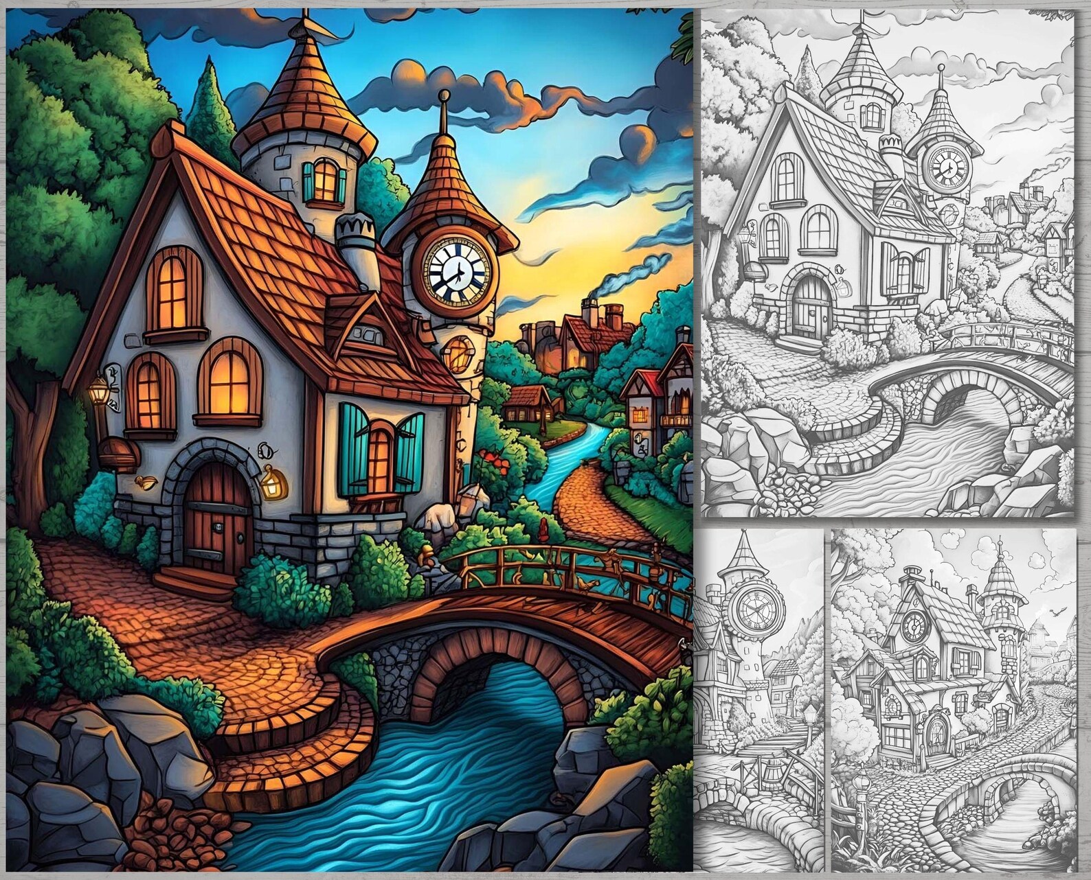 Fantasy Village Coloring Book: Enchanted City Scenes (PDF Download) - Etsy