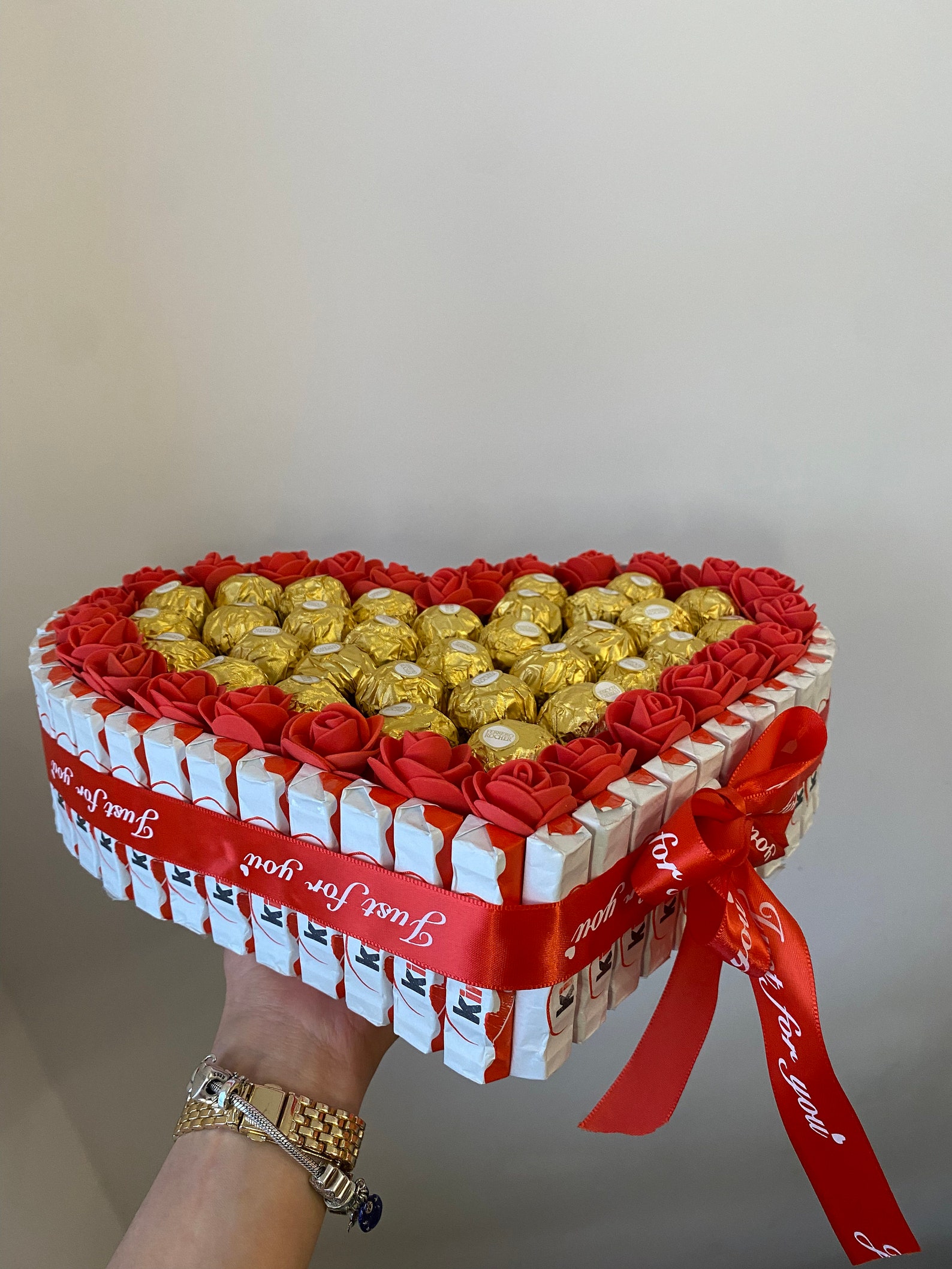Chocolate Ferrero Bouquet and Forever Roses, Heart Ferrero Rocher ...