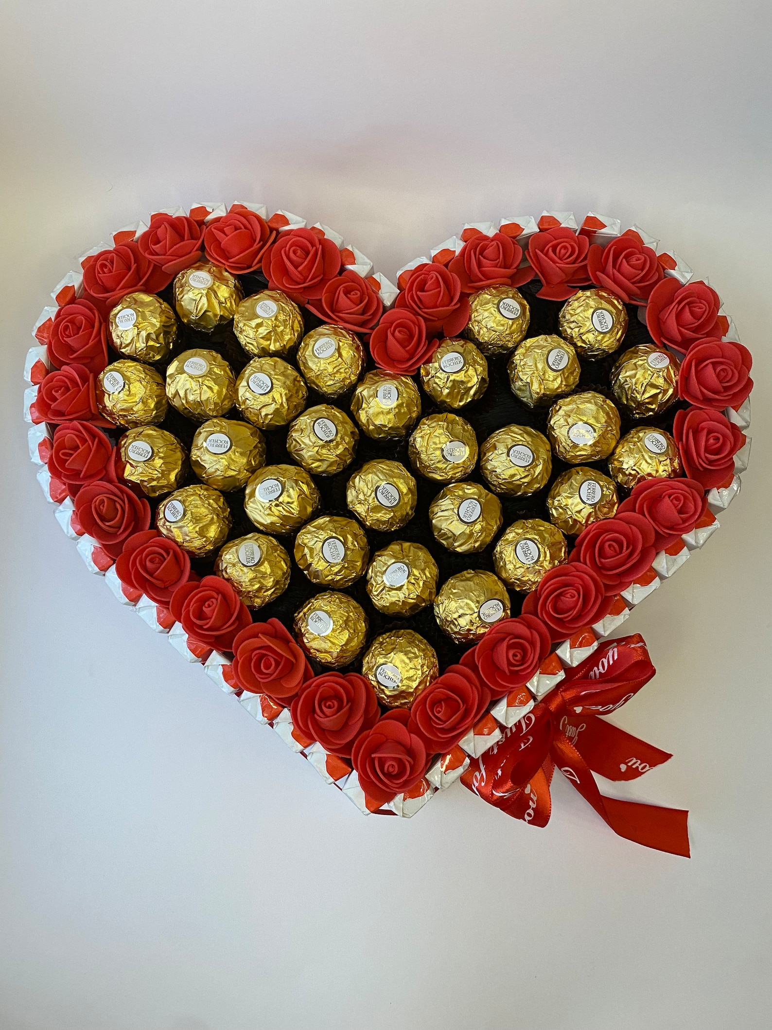 Chocolate Ferrero Bouquet and Forever Roses, Heart Ferrero Rocher ...