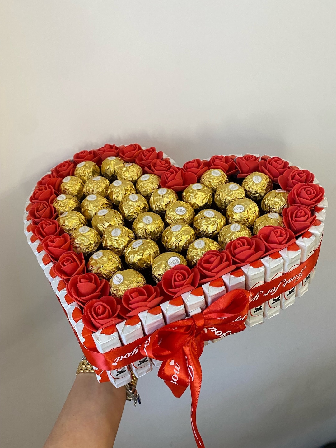 Chocolate Ferrero Bouquet and Forever Roses, Heart Ferrero Rocher ...