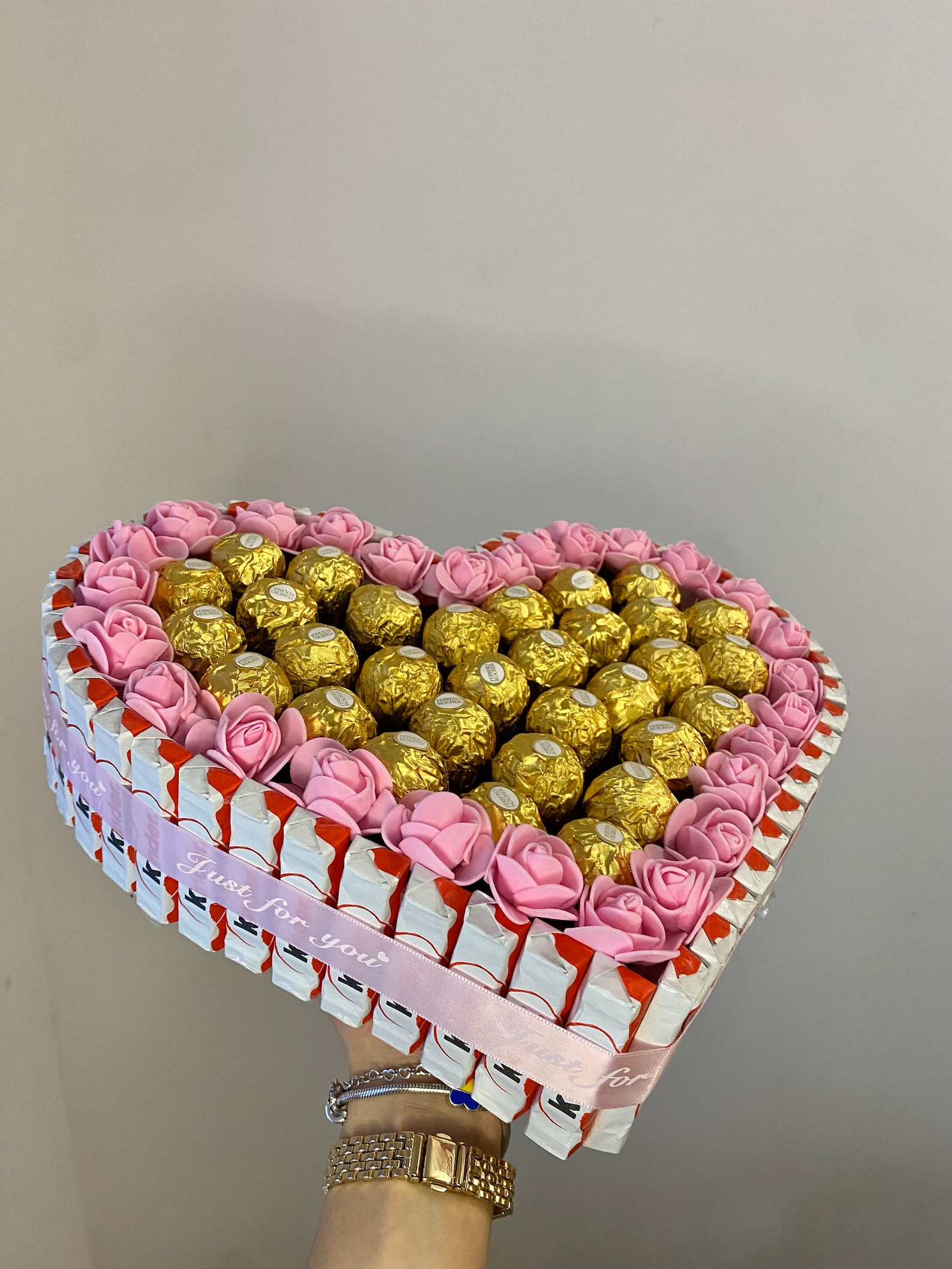 Chocolate Ferrero Bouquet and Forever Roses, Heart Ferrero Rocher ...