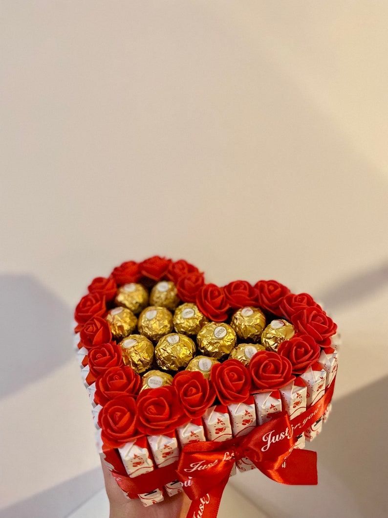 Chocolate Ferrero Bouquet and Forever Roses, Heart Ferrero Rocher ...