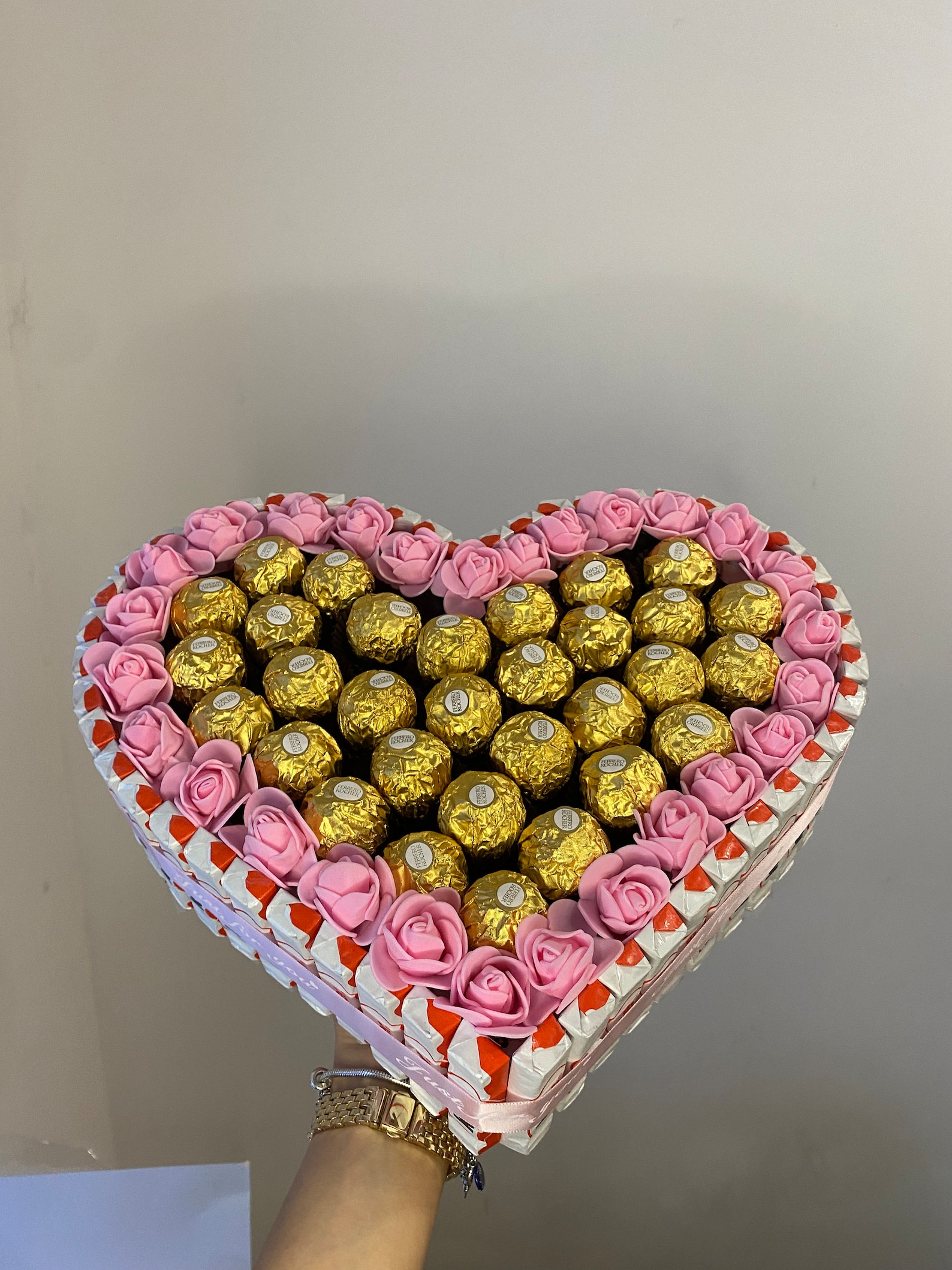 Chocolate Ferrero Bouquet and Forever Roses, Heart Ferrero Rocher ...