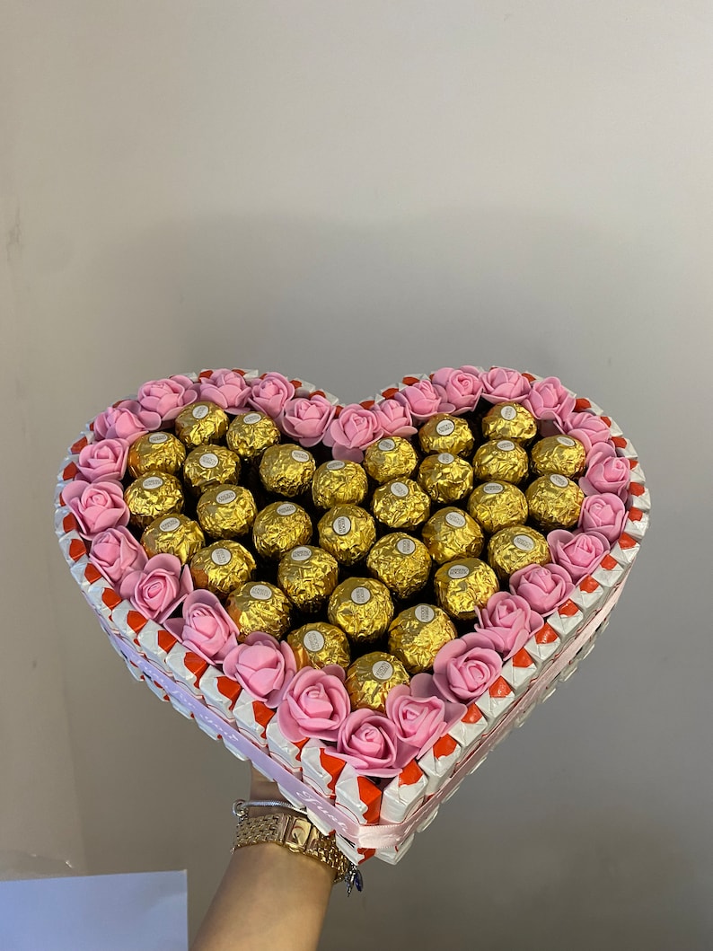 Chocolate Ferrero Bouquet and Forever Roses, Heart Ferrero Rocher ...