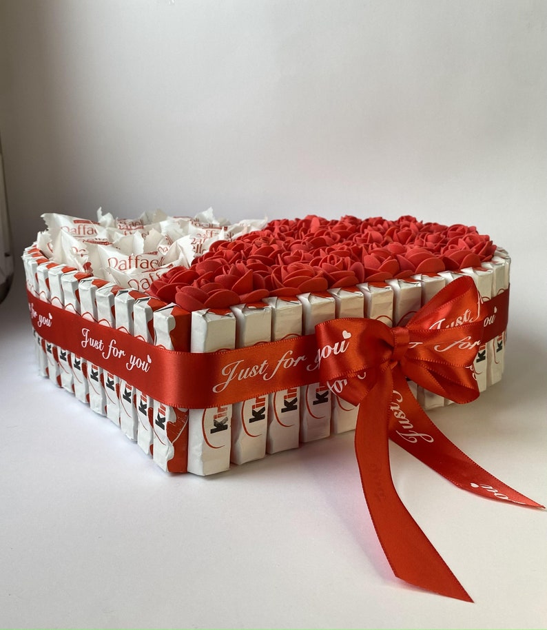 Heart Candy Box: Ferrero Rocher, Raffaello, Artificial Roses - Etsy