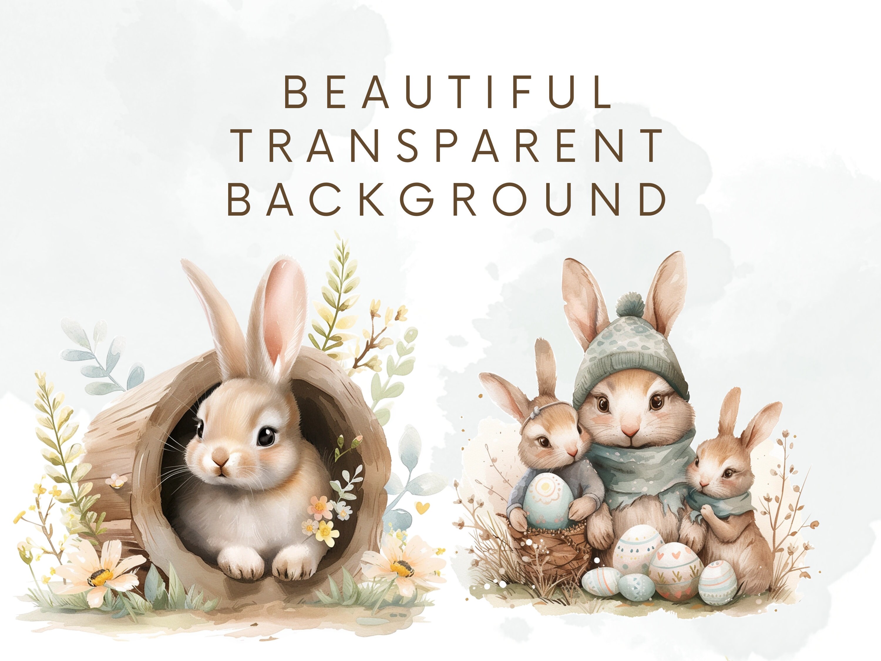 Easter Watercolor Bunnies Clipart-cute Easter Bunnies-watercolor Easter ...