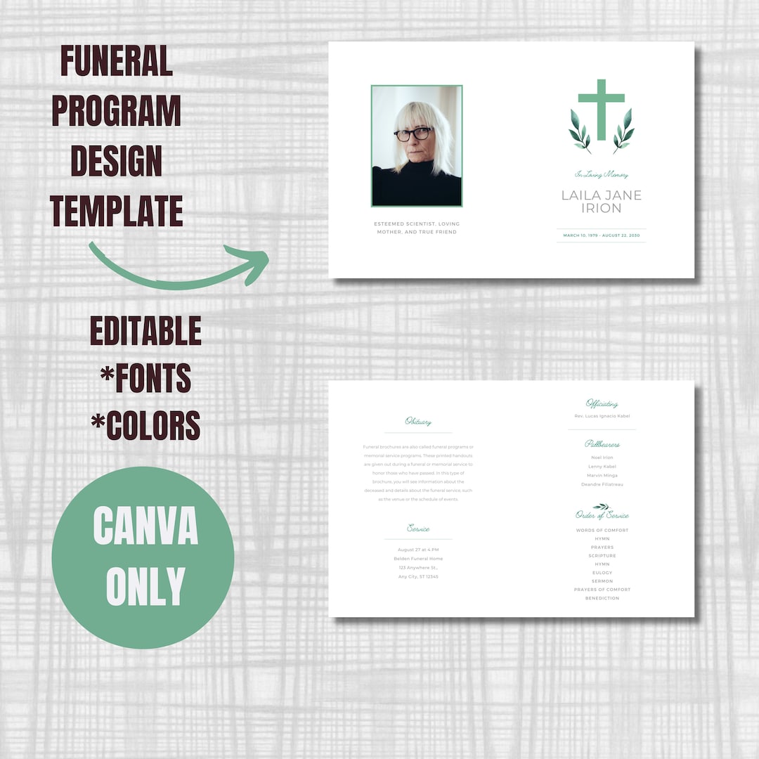 Funeral Program Design | Green Funeral Design| Editable Canva - Etsy