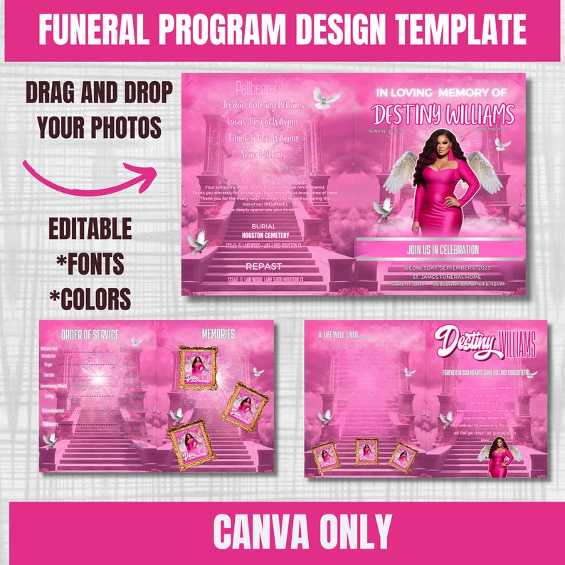 Funeral Program Design Template| Obituary | Editable Canva Pro - Etsy
