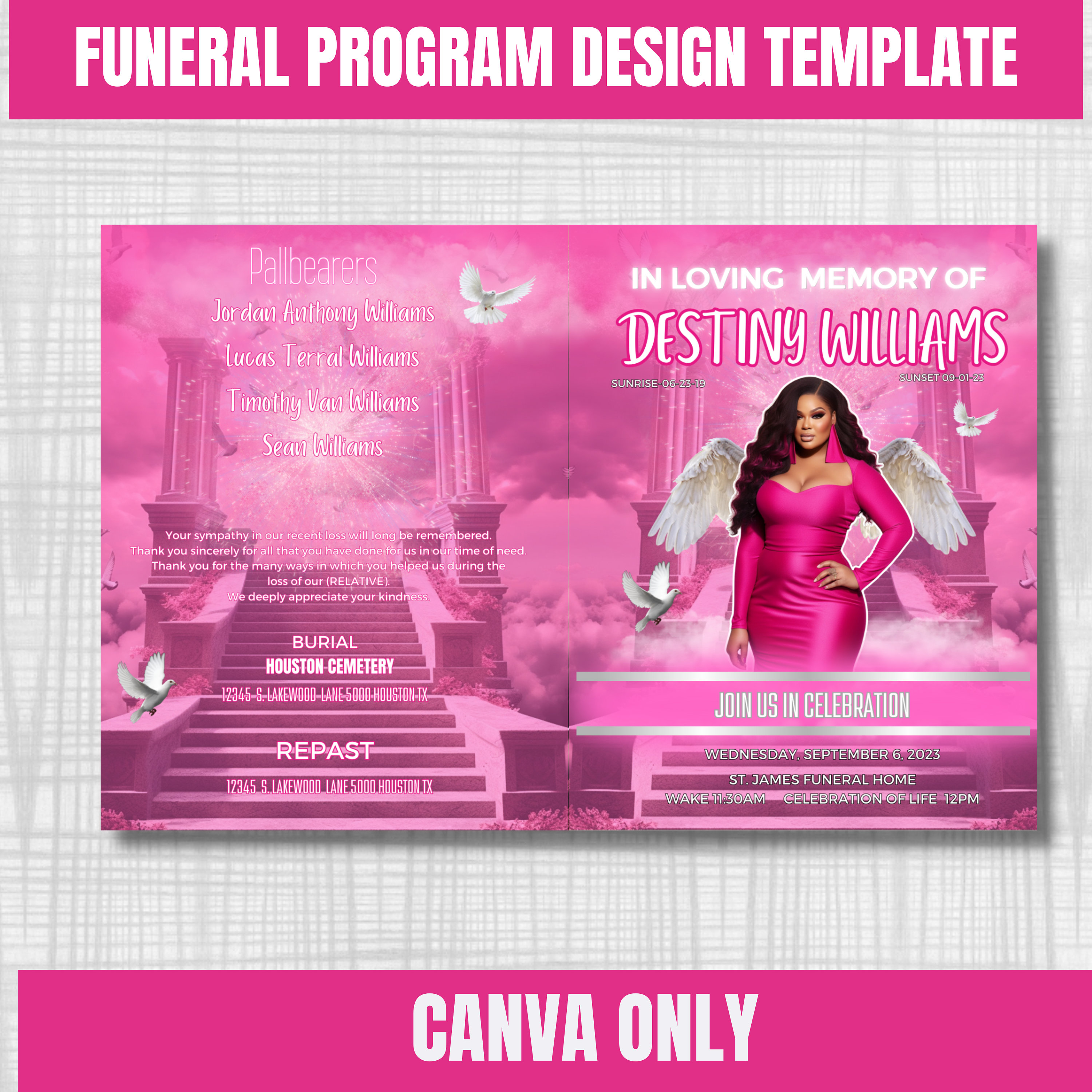 Funeral Program Design Template| Obituary | Editable Canva Pro - Etsy