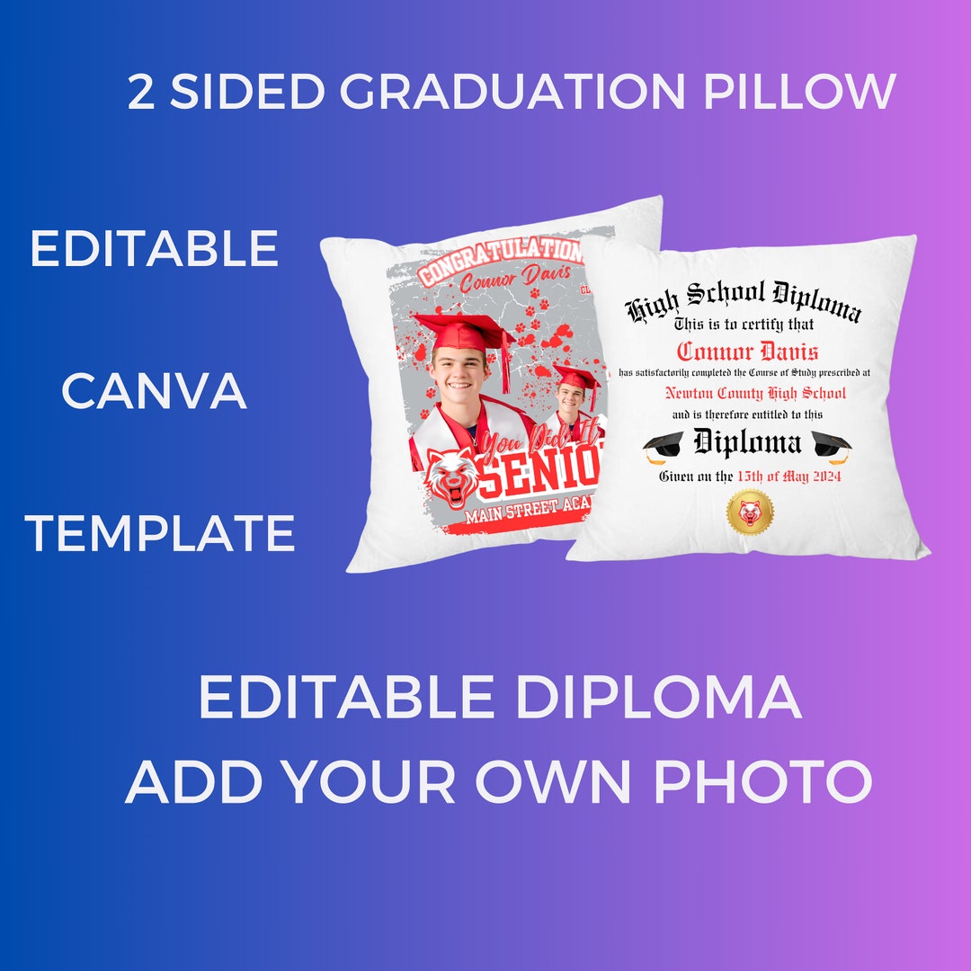 Graduation Pillow | Diploma Pillow | 2024 Editable Canva Template - Etsy