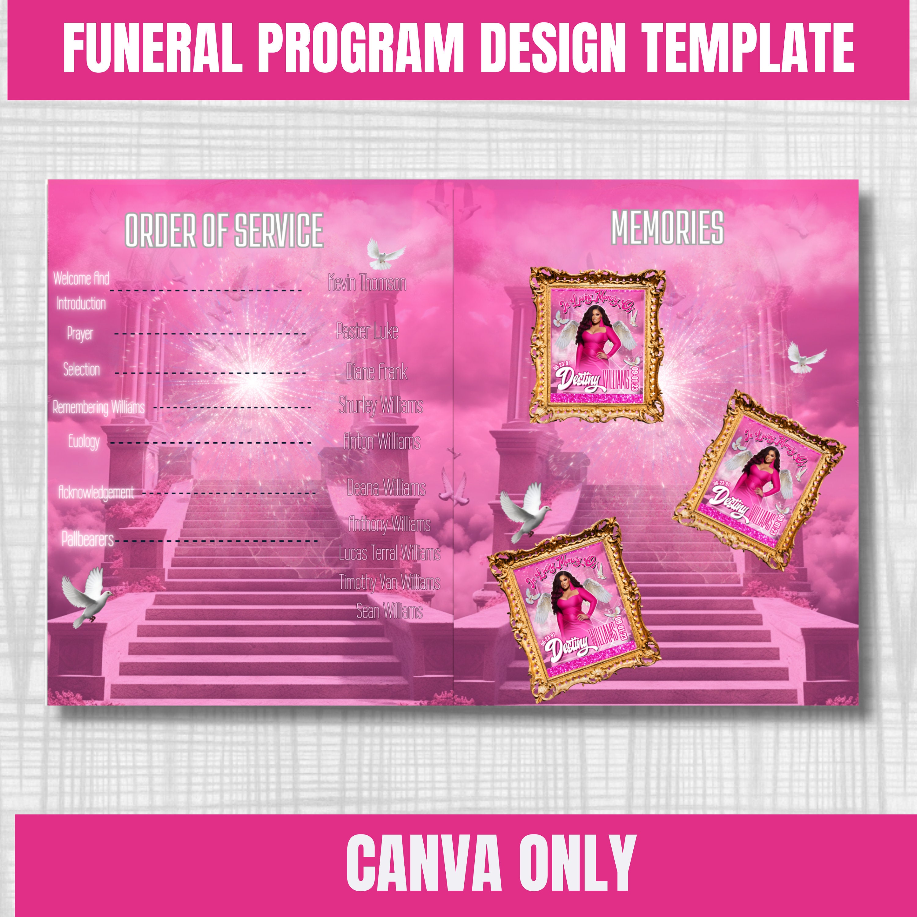Funeral Program Design Template| Obituary | Editable Canva Pro - Etsy