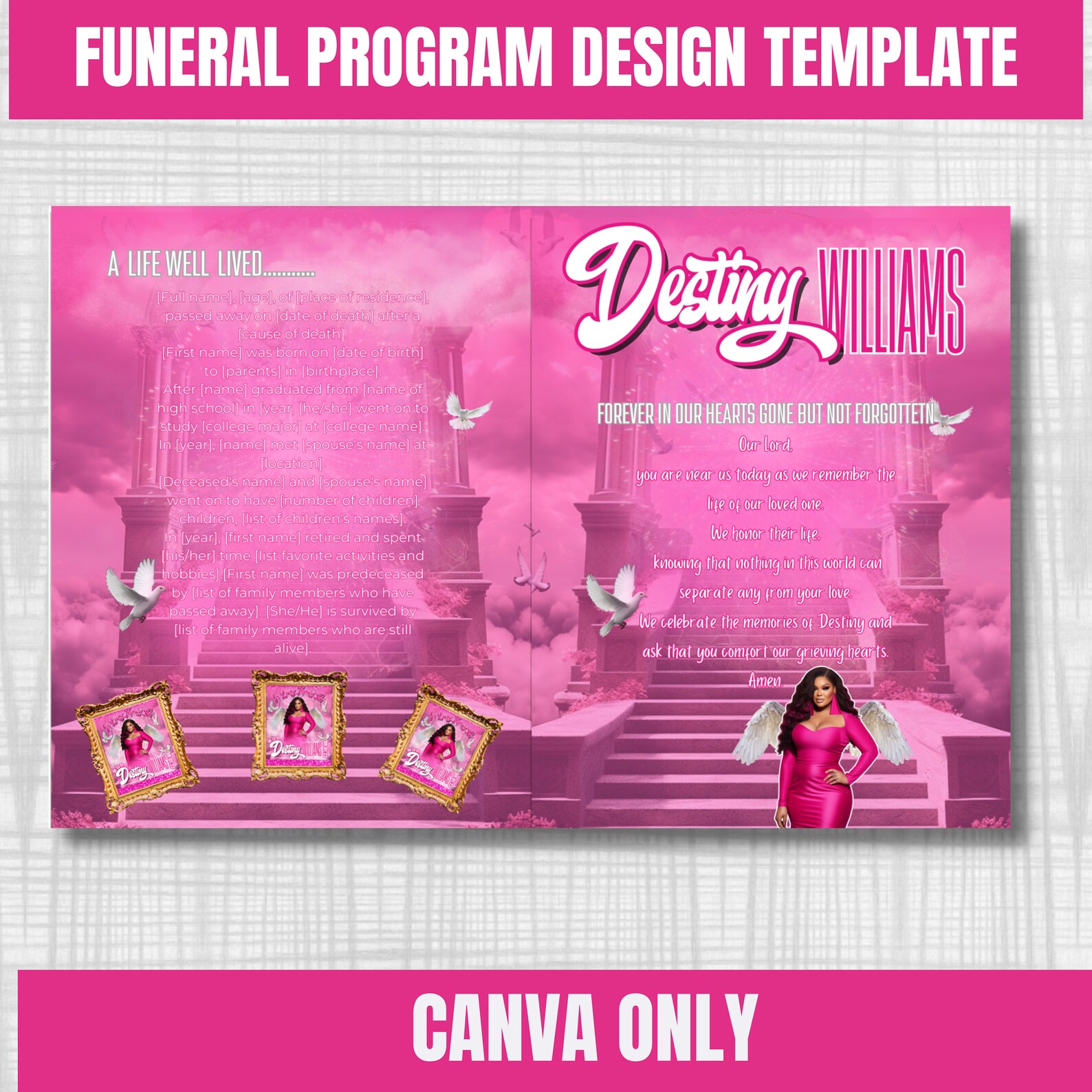 Funeral Program Design Template| Obituary | Editable Canva Pro - Etsy
