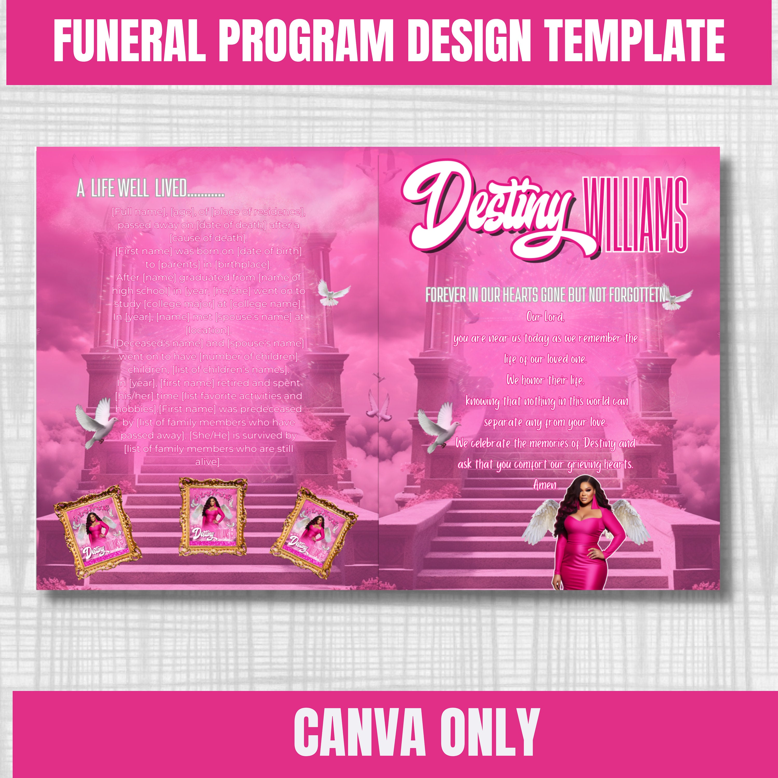 Funeral Program Design Template| Obituary | Editable Canva Pro - Etsy
