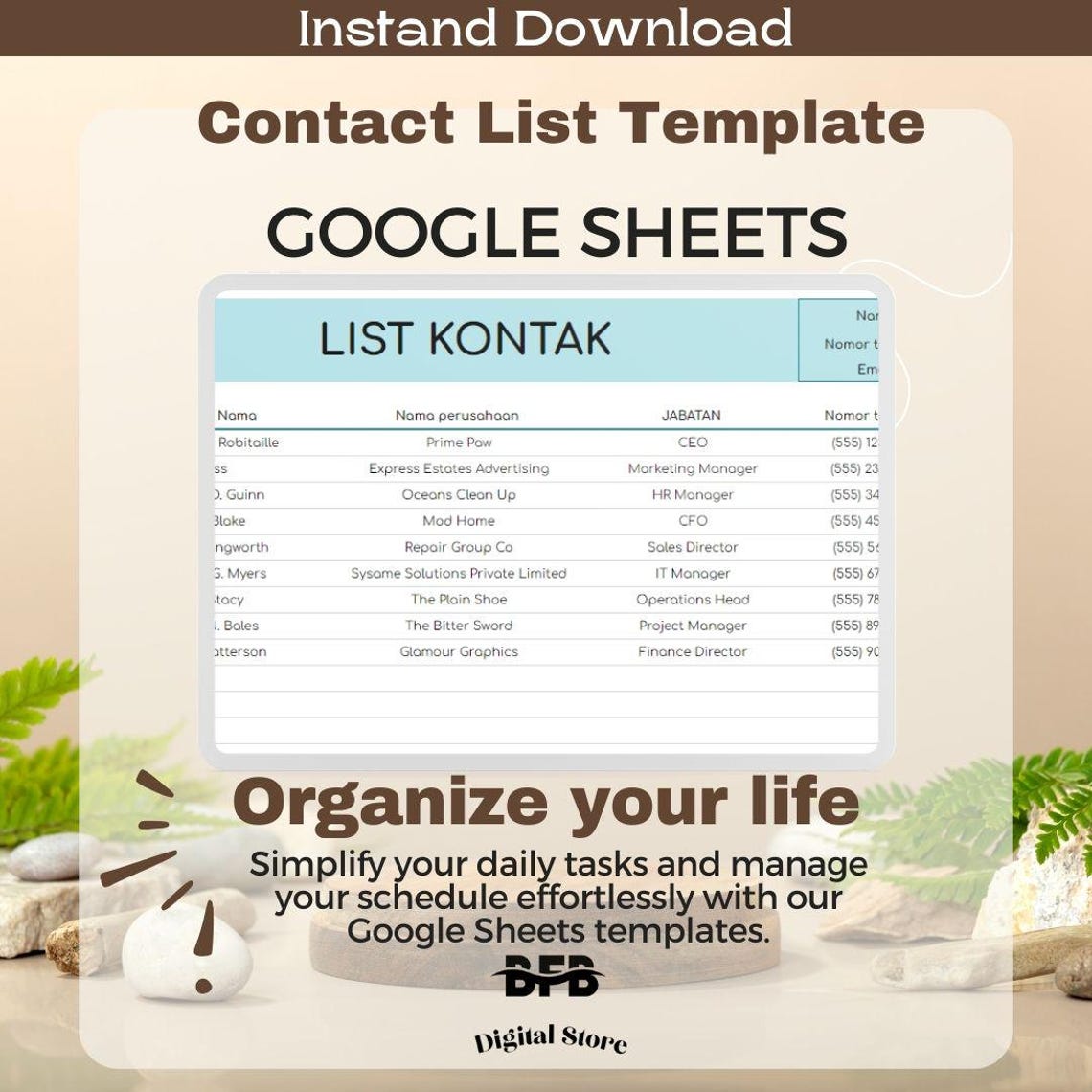 Contact List Template, Google Sheets Address Book, Client Contact ...