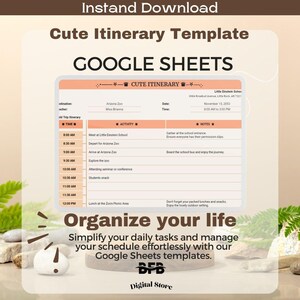 Cute Itinerary Template, Google Sheets Travel Planner, Adorable Trip ...