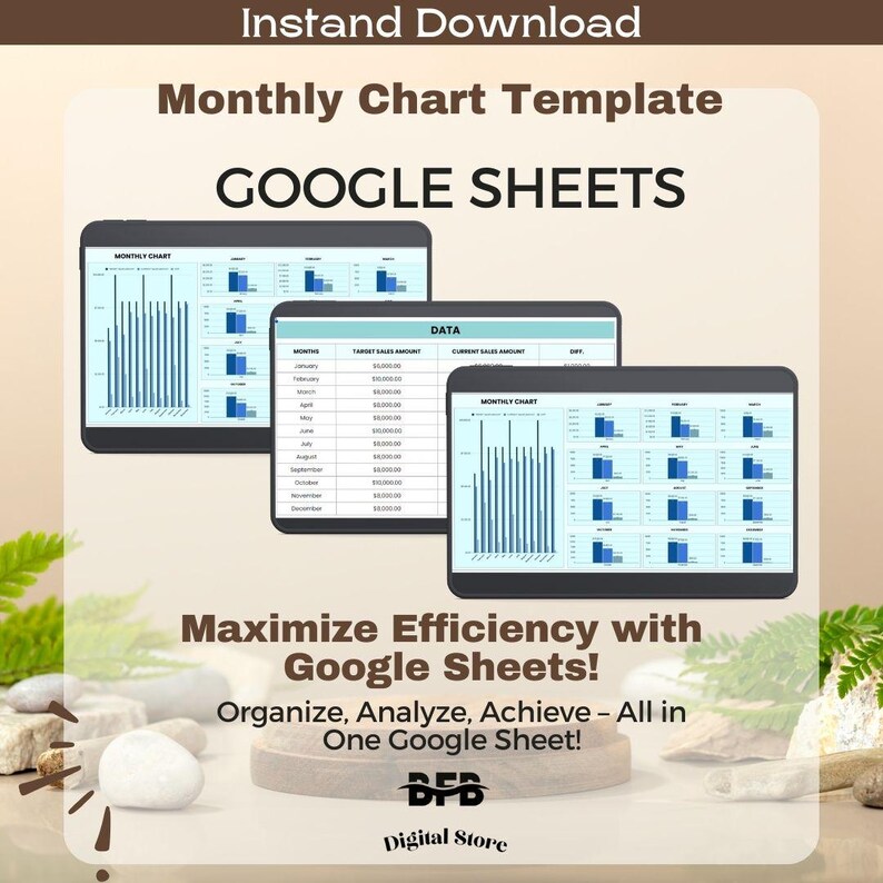 Monthly Chart Template, Google Sheets Data Visualization, Editable ...