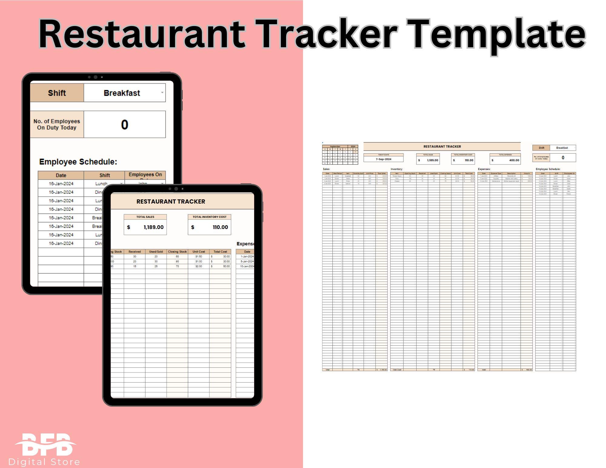 Restaurant Tracker Template, Google Sheets Business Planner, Sales ...