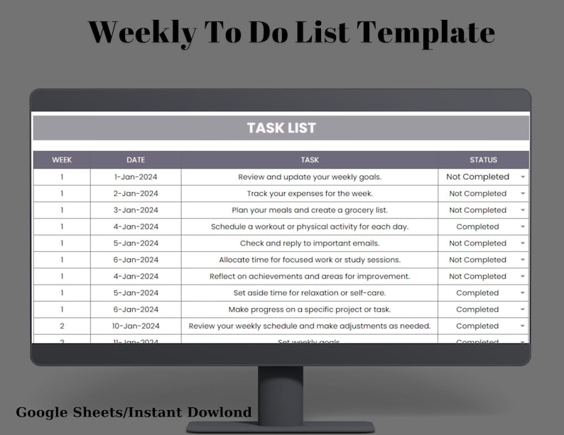 Weekly to Do List Template, Google Sheets Planner, Weekly Task ...