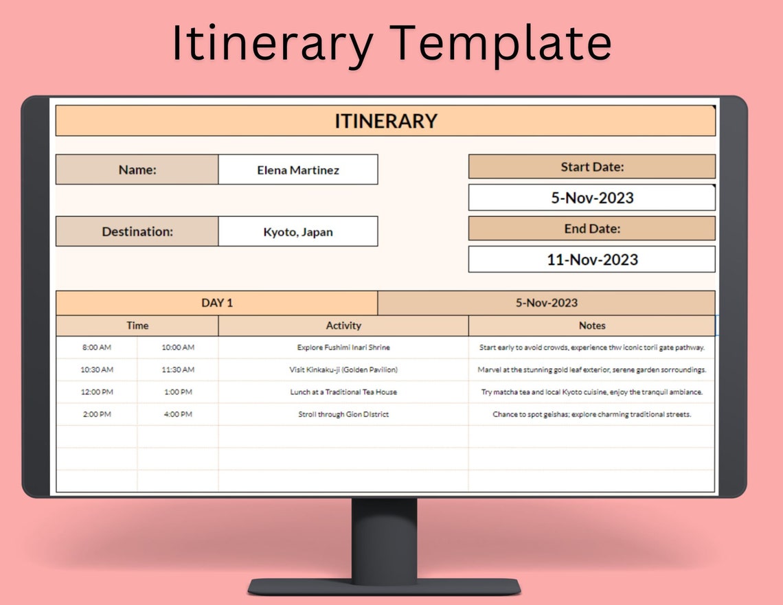 Itinerary Template, Google Sheets Travel Planner, Trip Schedule ...