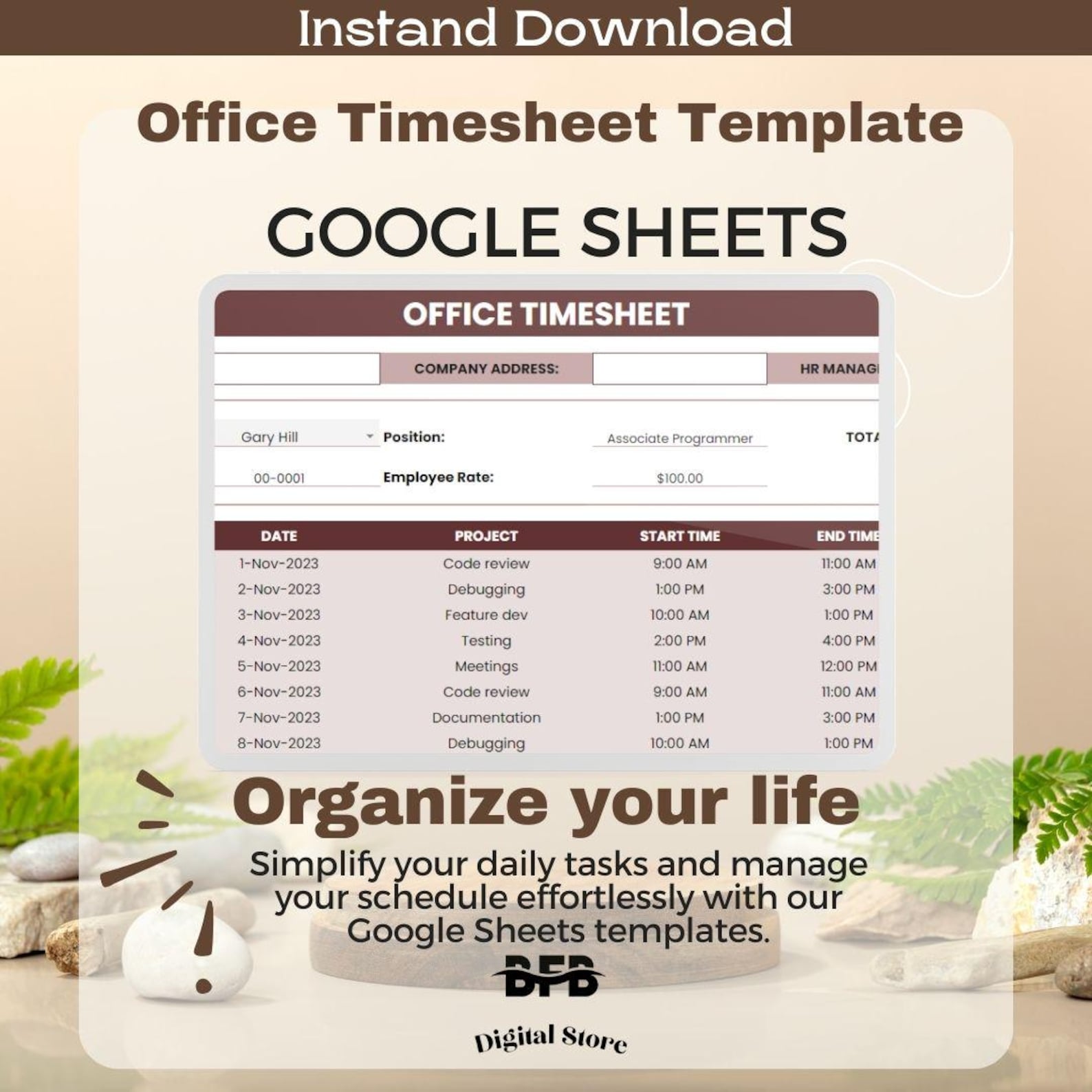 Office Timesheet Template, Google Sheets Employee Hours Tracker, Work ...