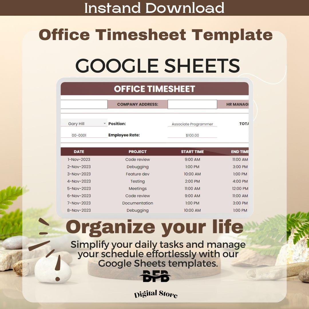 Office Timesheet Template, Google Sheets Employee Hours Tracker, Work ...